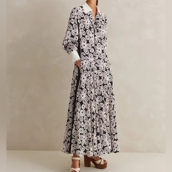 ME+EM | Dresses | Meem Natural Lace Flower Print Shirt Maxi Dress ...